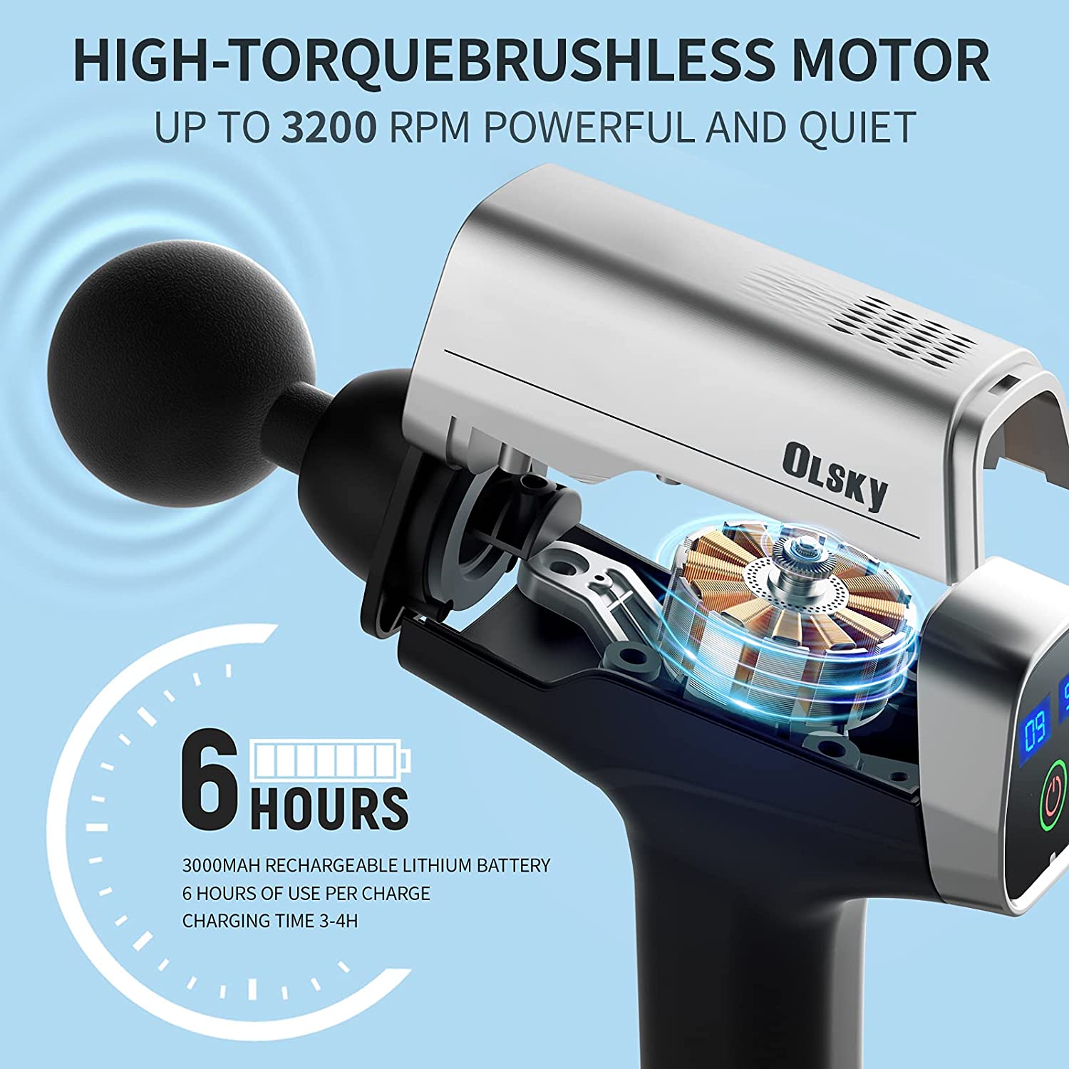Olsky Deep Tissue Handheld Electric Body Back Massage Gun For Athletes
